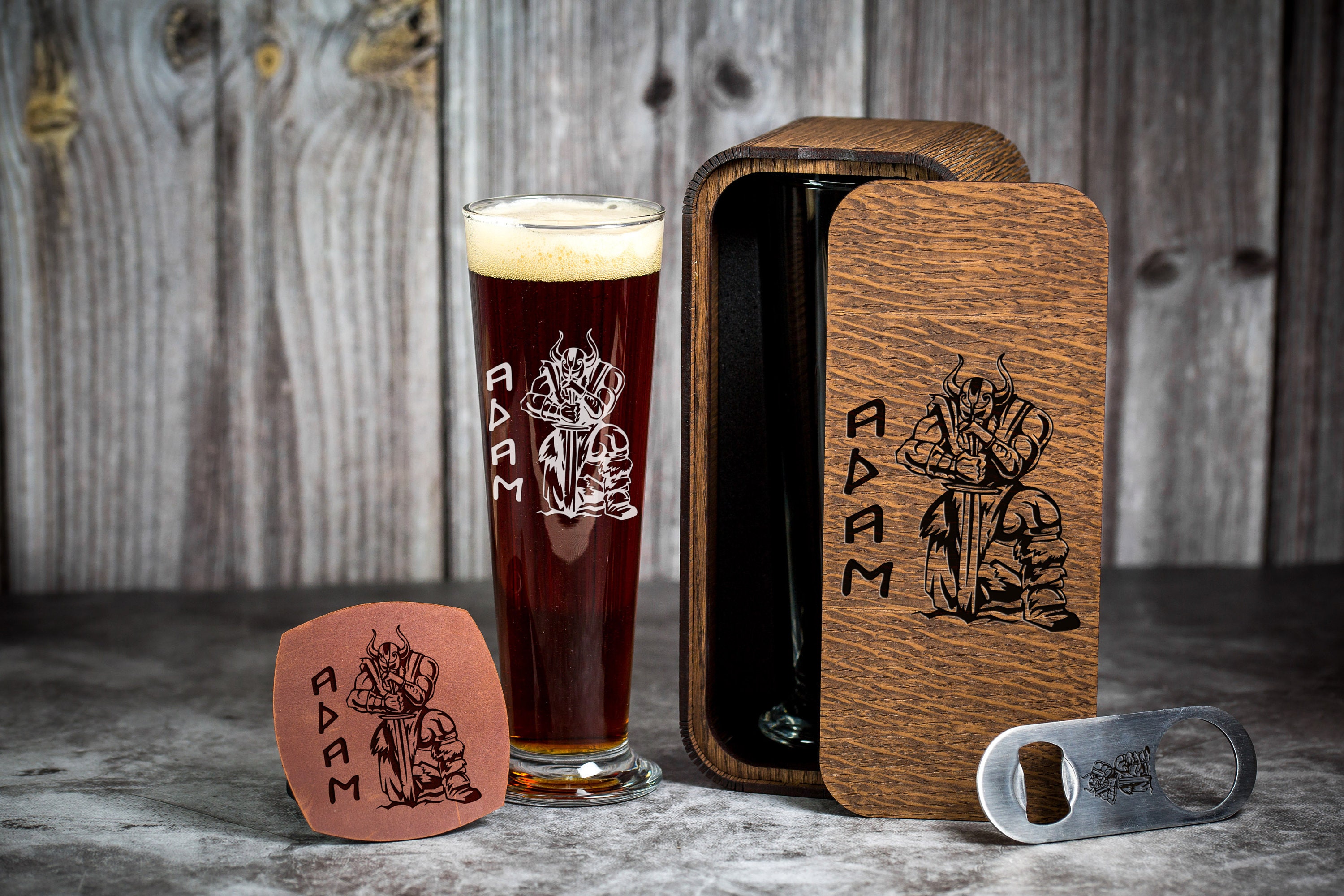 Beer Glass With Viking Logo, Viking Face Engraving, Custom Beer Glass ...