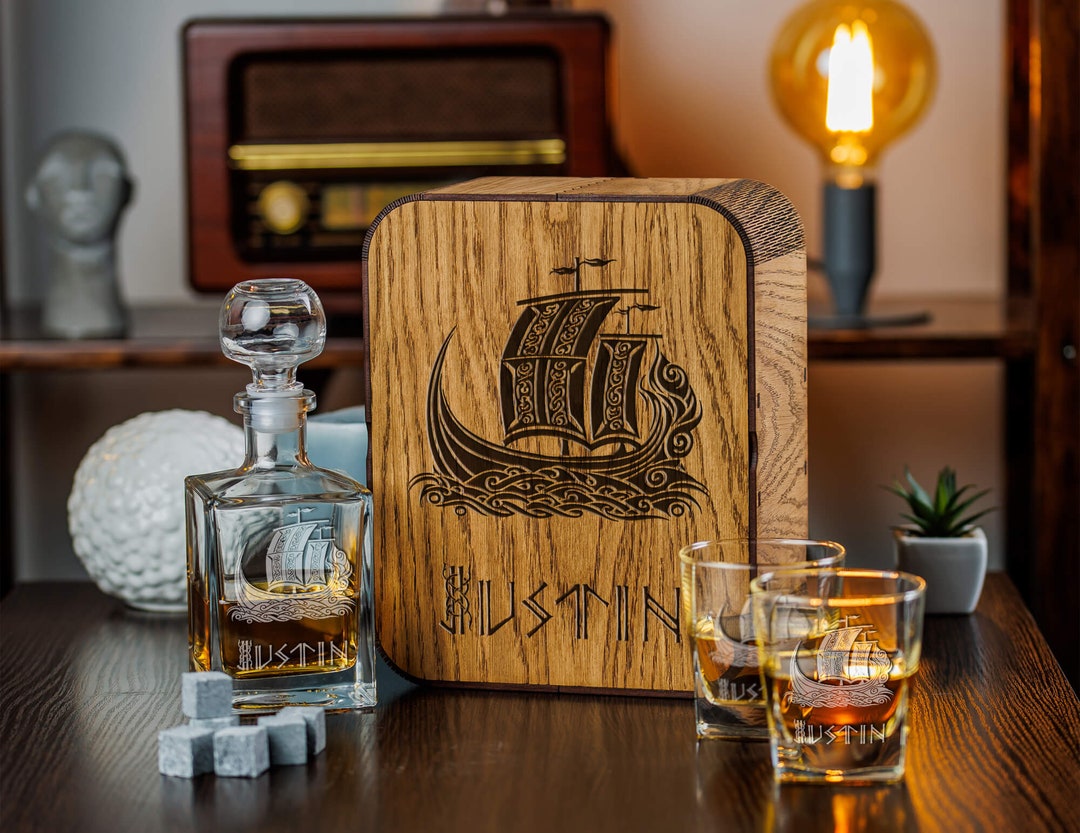Viking Ship Whiskey Decanter Set Personalized Whiskey Glasses Christmas ...