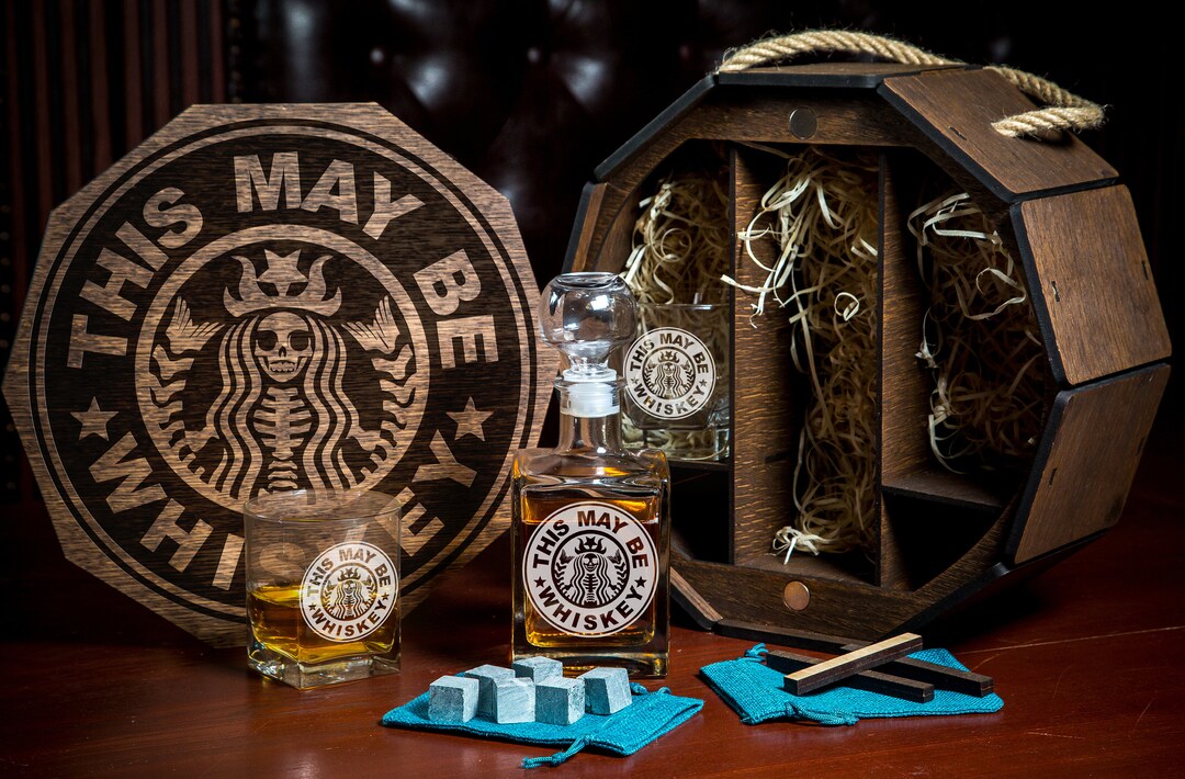 Personalised Wooden Boxed Whiskey Decanter Set Custom Engraved ...