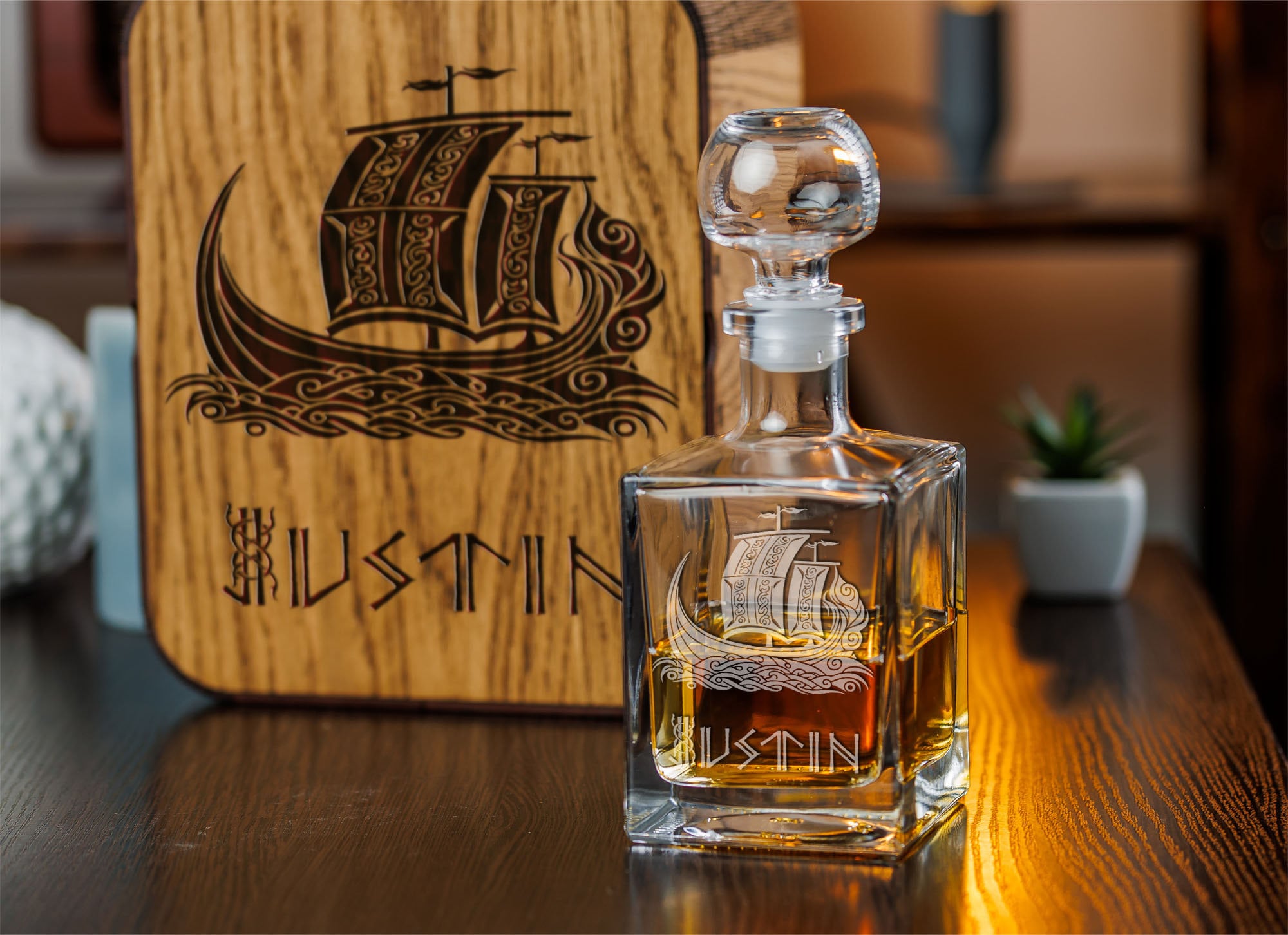 Viking Ship Whiskey Decanter Set Personalized Whiskey Glasses Christmas ...