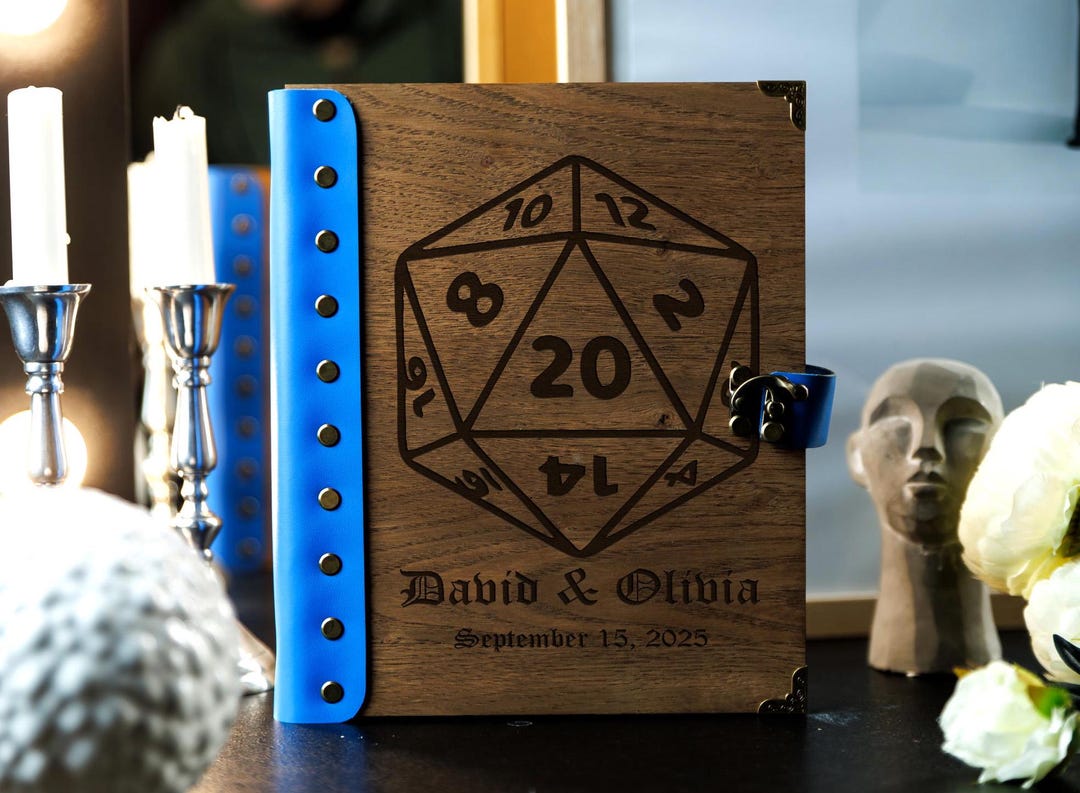 Personalized Wood & Leather Wedding Guest Book: Game Master DND Theme ...