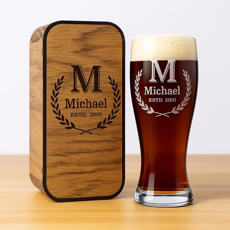 Personalized Beer Glass Gift Set – Engraved Wood Box - Etsy UK