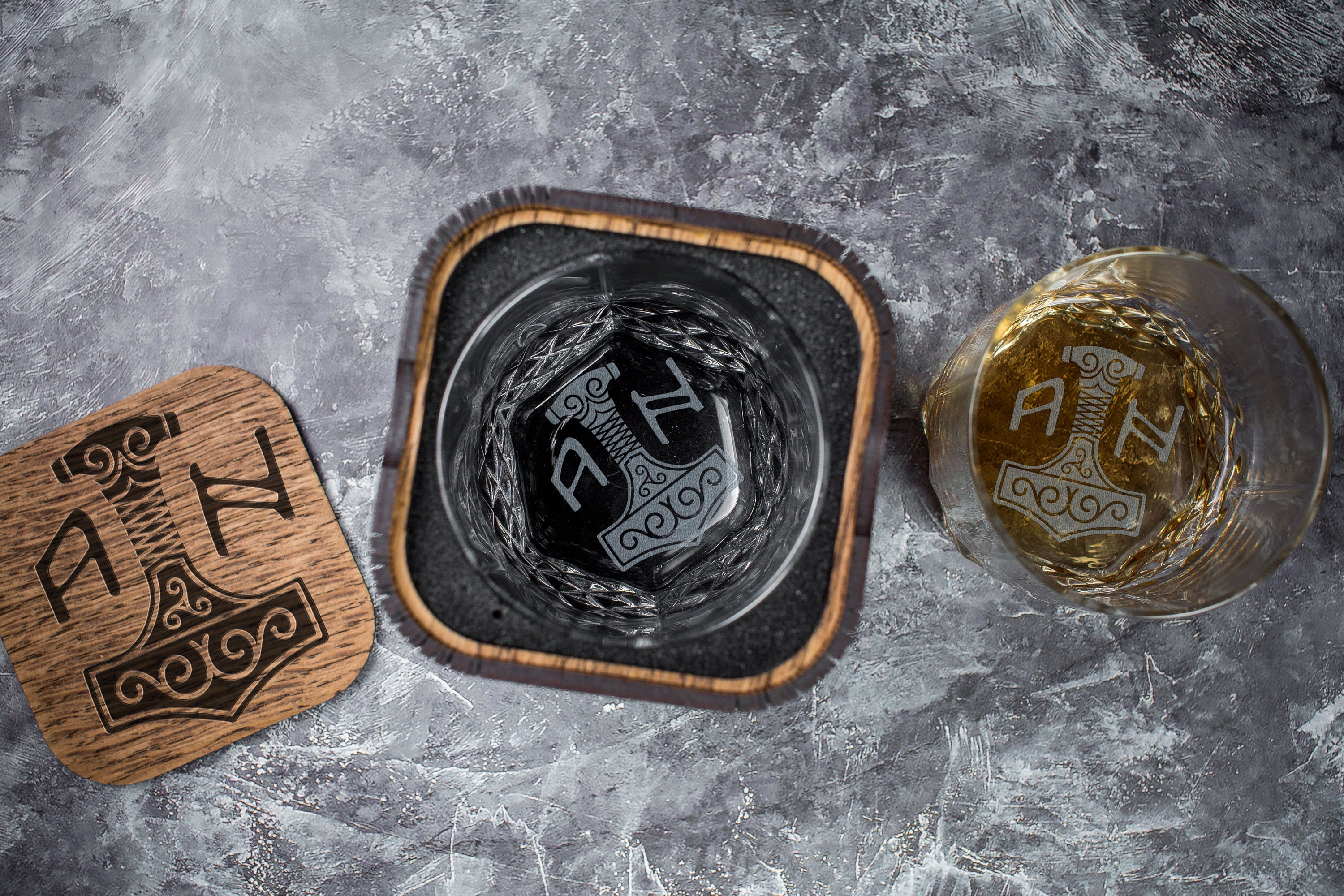 Personalized whiskey gift set set 58 viking runes gift with initial ...