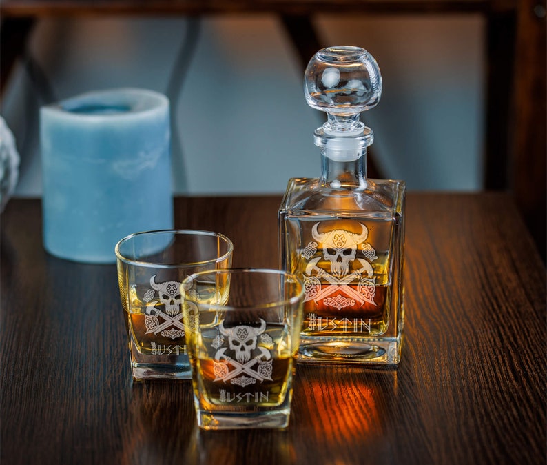 Personalized Whiskey Decanter Set Norse Mythology Viking Axe Bourbon ...