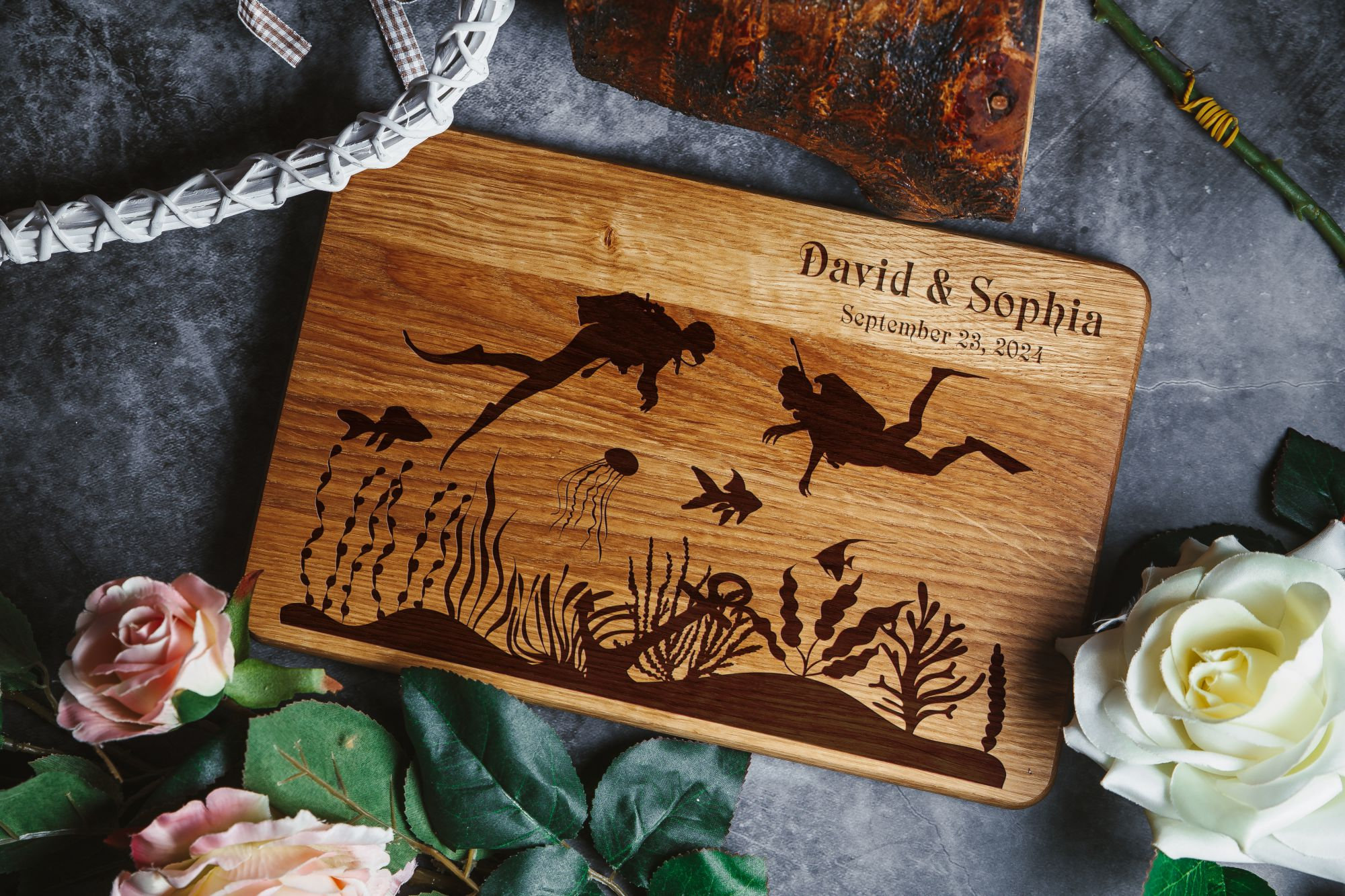 Cutting Kitchen Board Scuba Diving Wedding Gift Сouple Underwater ...