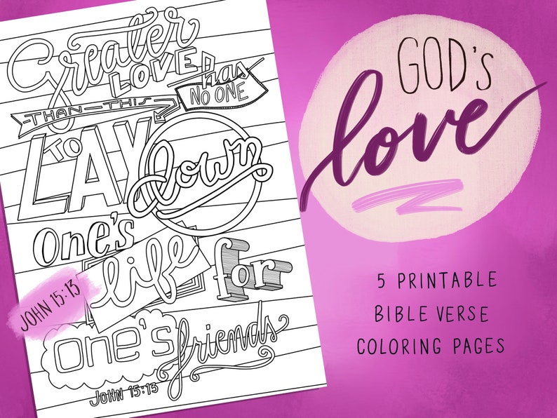 Gods Love Coloring Pages Printable Bundle Bible Verse Scripture Art ...