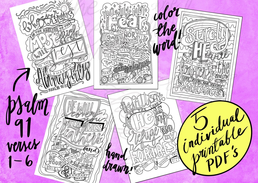 Bible Verse Coloring Pages, Scripture Coloring, Psalm 91 Coloring Pages ...