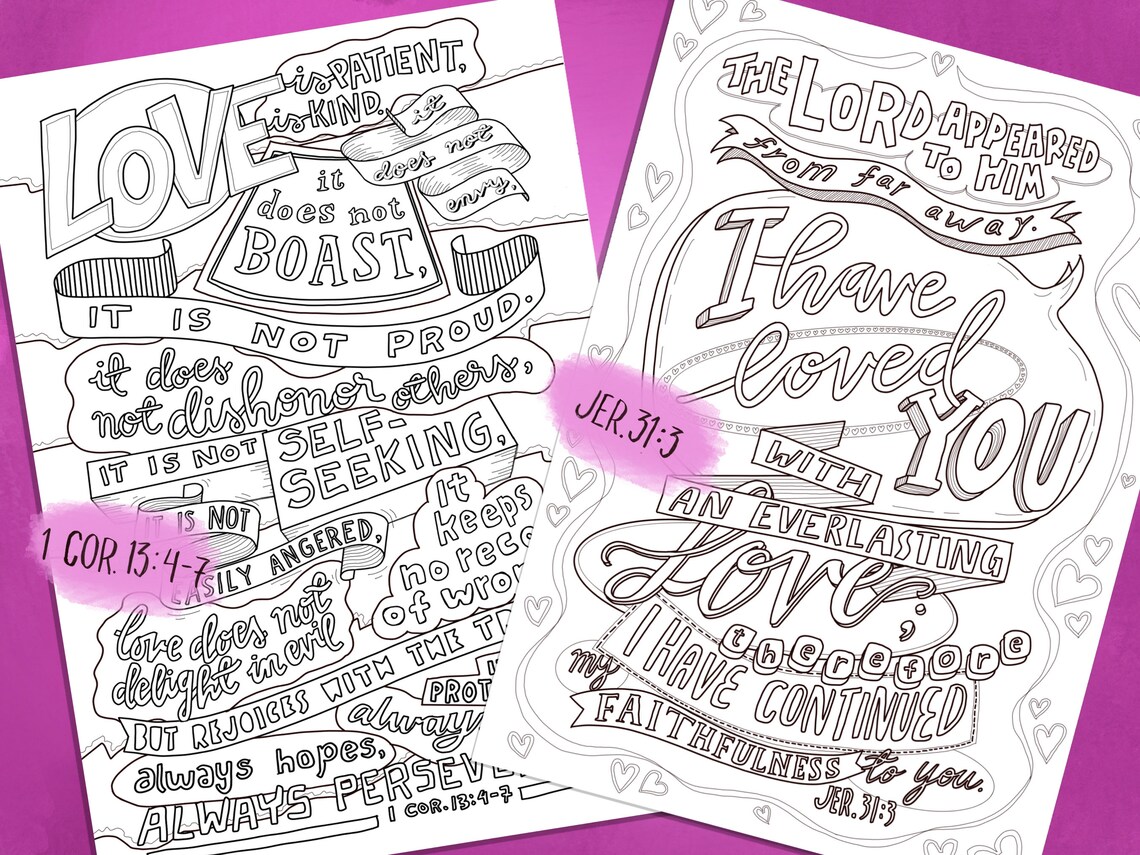 Gods Love Coloring Pages Printable Bundle Bible Verse Scripture Art ...