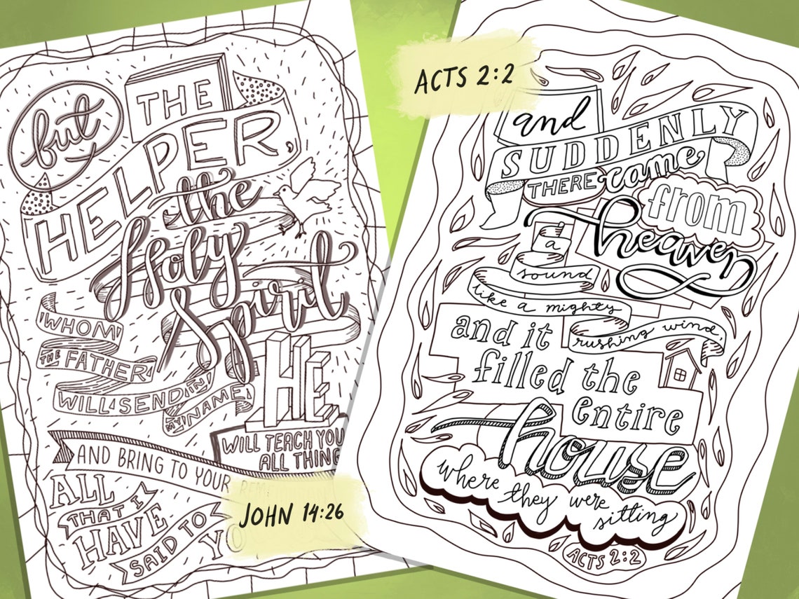 Holy Spirit Bible Verse Coloring Pages Printable Bundle Pentecost ...