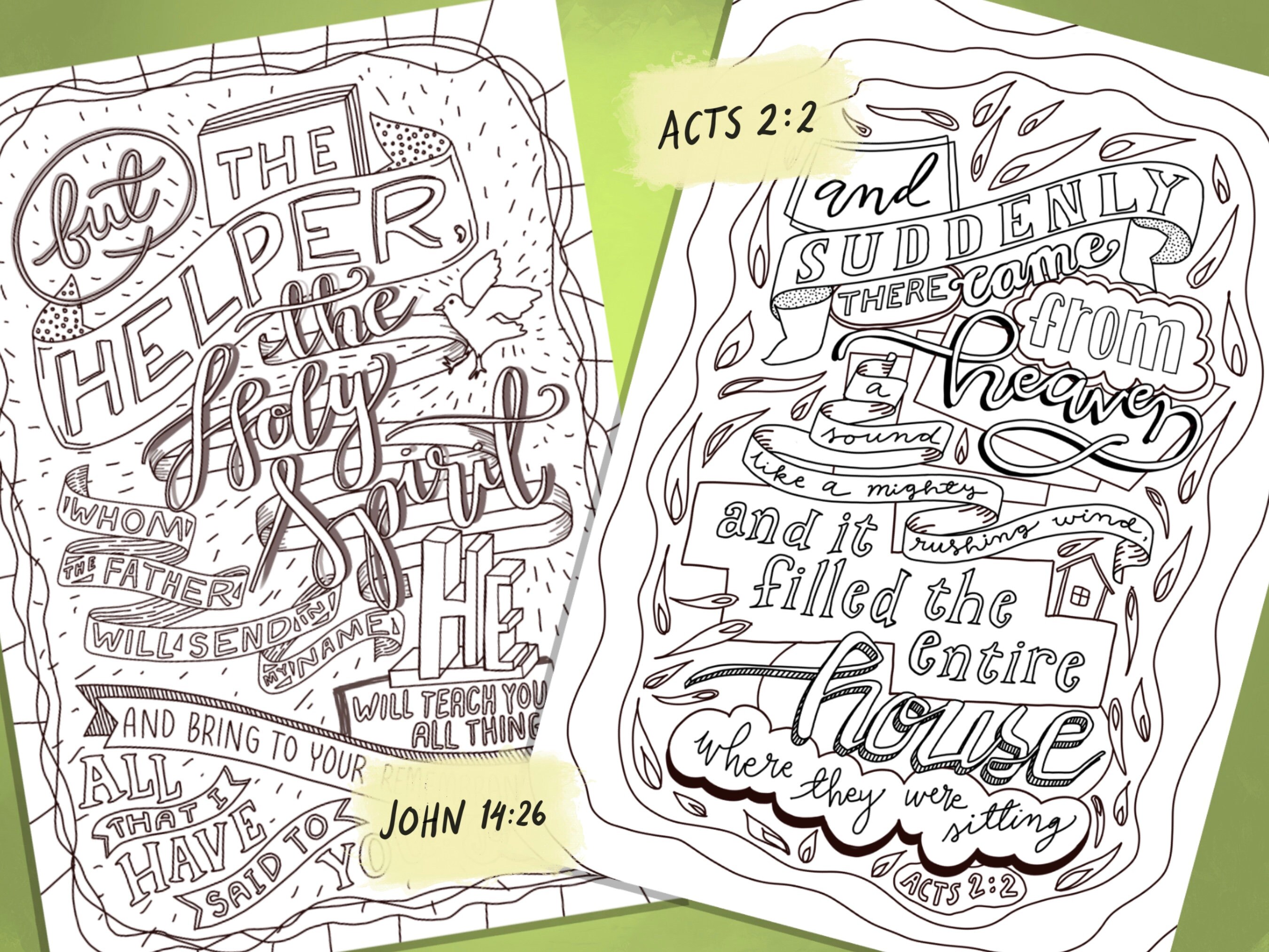 Holy Spirit Bible Verse Coloring Pages Printable Bundle Pentecost ...