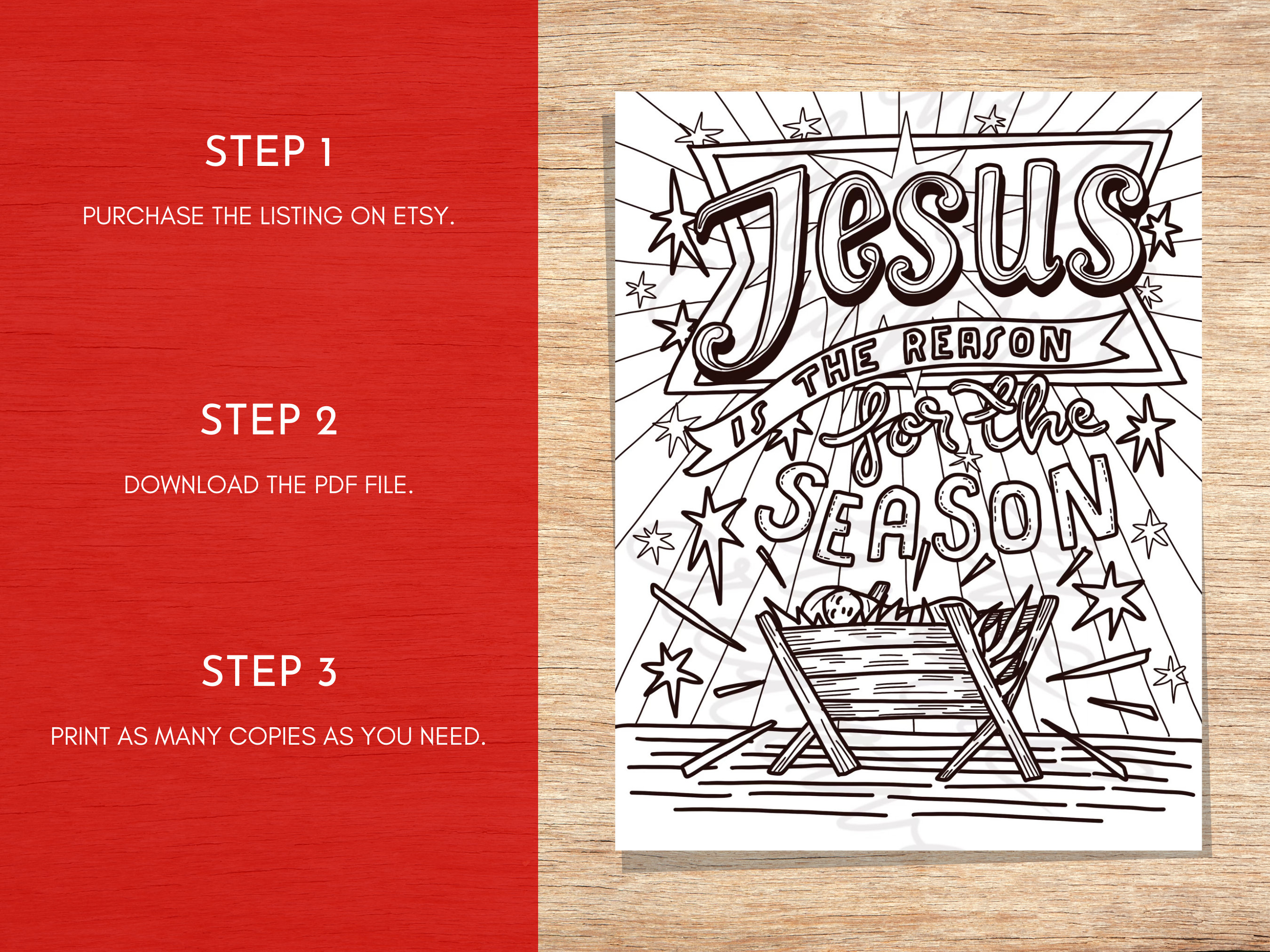 Christian Christmas Coloring Page for Kids & Adults | Printable | Jesus ...