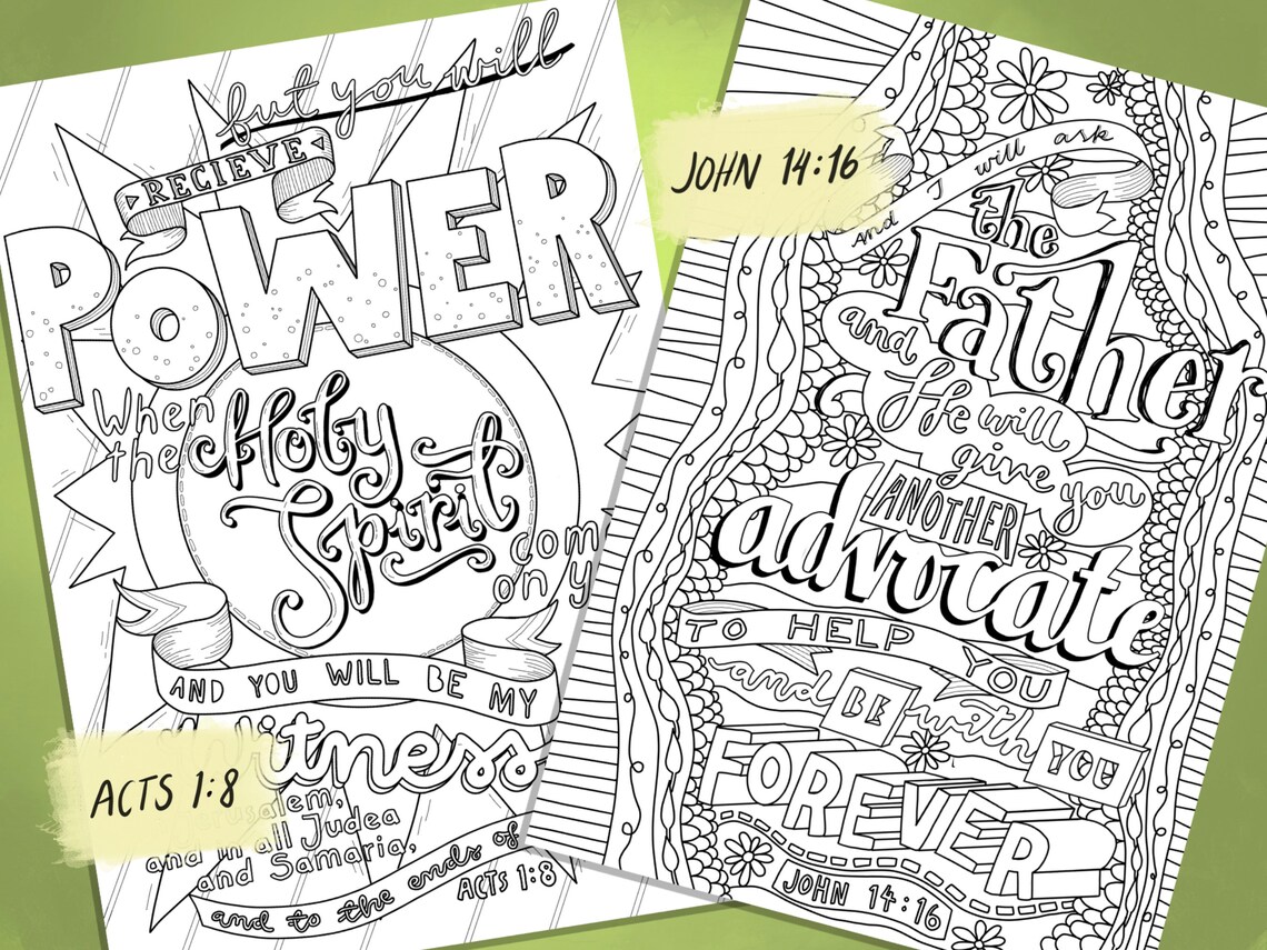 Holy Spirit Bible Verse Coloring Pages Printable Bundle Pentecost ...
