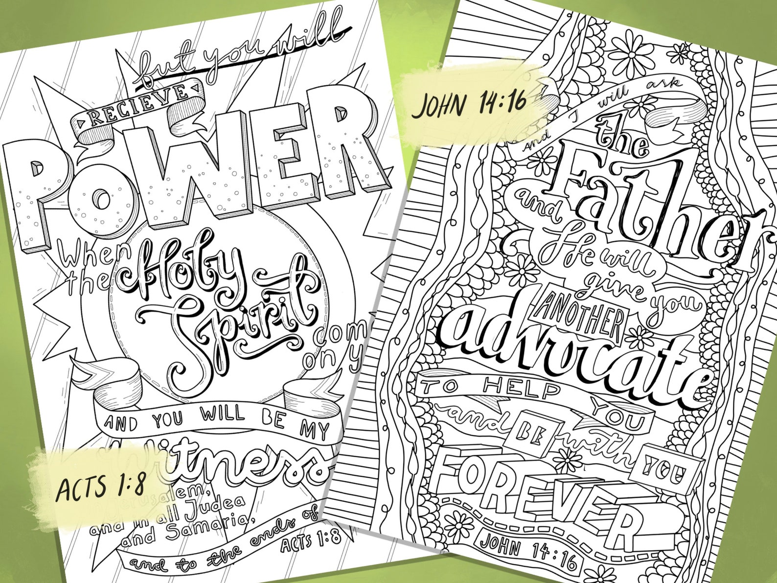 Holy Spirit Bible Verse Coloring Pages Printable Bundle Pentecost ...