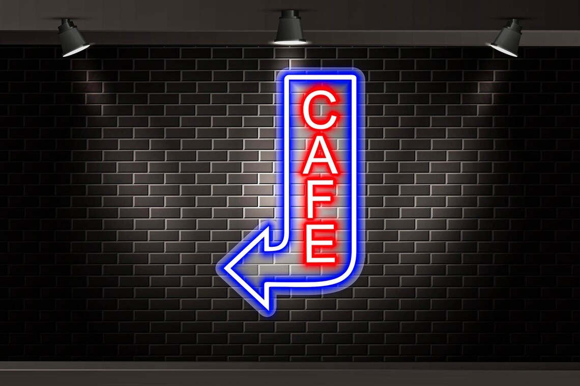 Vertical Cafe Neon Sign With Arrow for Business, Outdoor Open Sign Bar ...