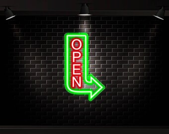 Vertical Open Neon Sign With Arrow for Business, Outdoor Open Sign Bar ...