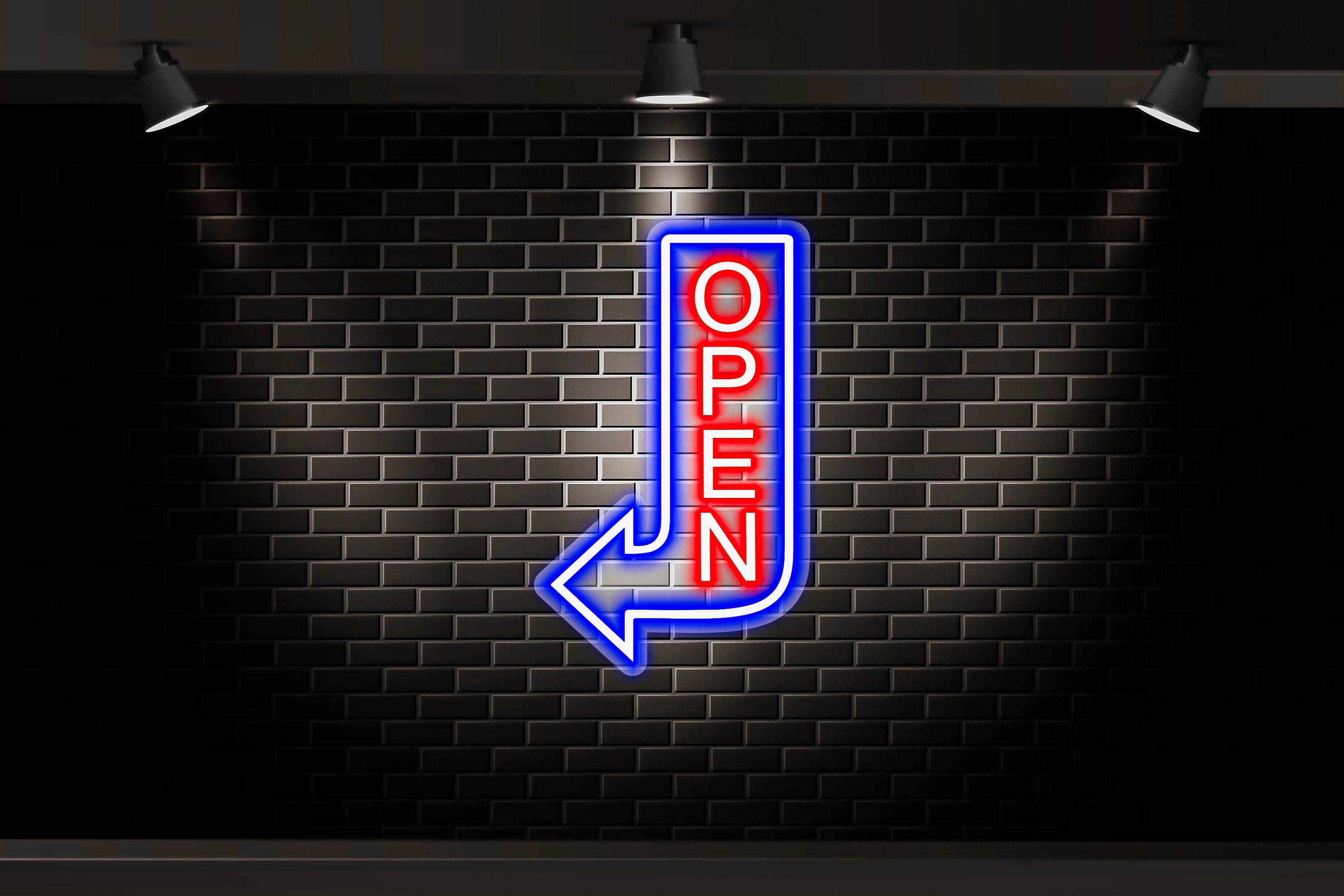Vertical Open Neon Sign With Arrow for Business, Outdoor Open Sign Bar ...