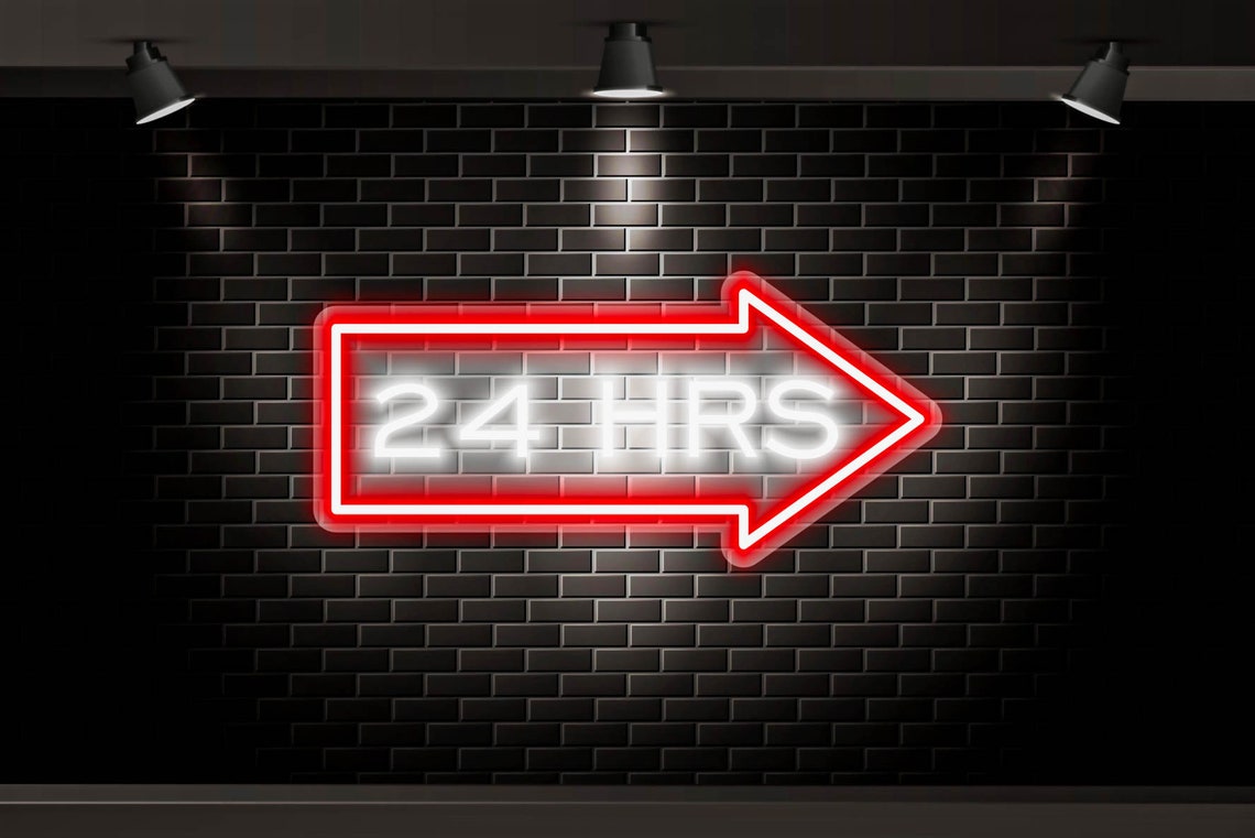 Open 24HRS Neon Arrow Sign, Open 24 Hours Neon Sign Wall Decoration for ...