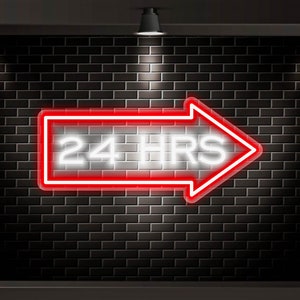 Open 24HRS Neon Arrow Sign, Open 24 Hours Neon Sign Wall Decoration for ...