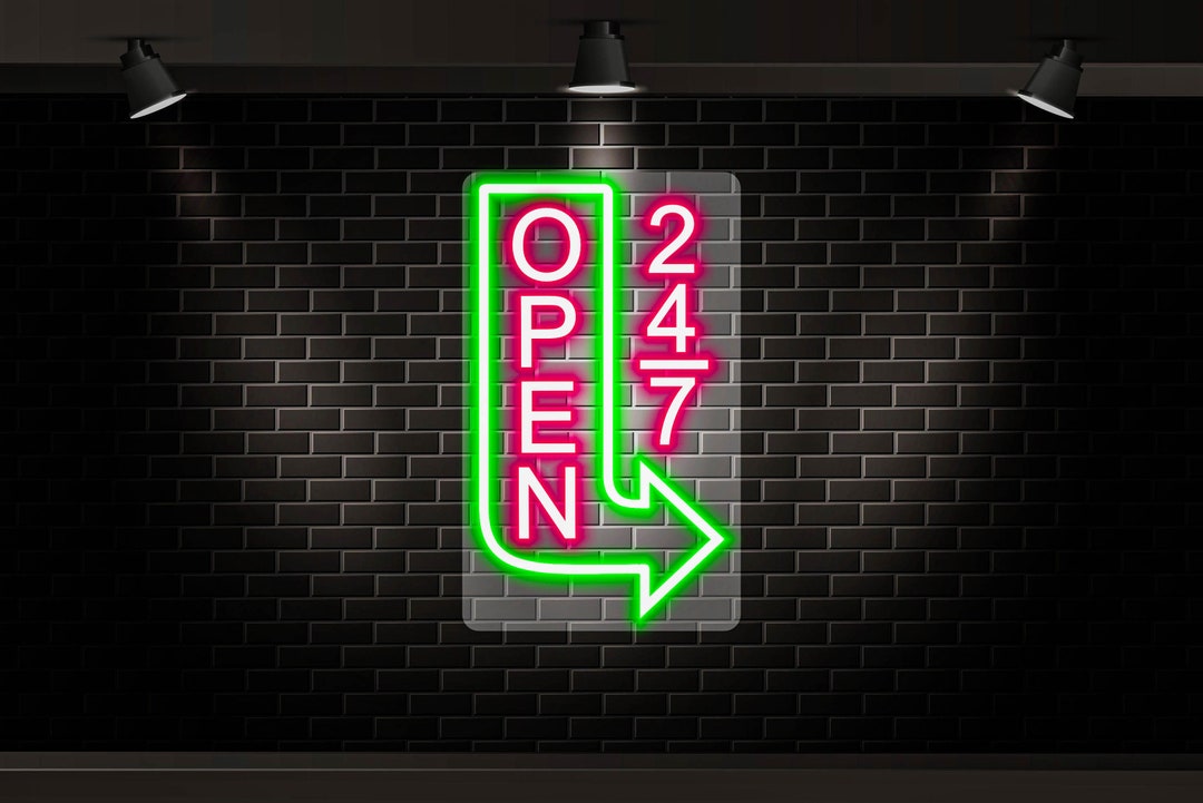 24hrs Bar Open Neon Sign With Arrow, Office Open Sign 24/7 Restaurant ...
