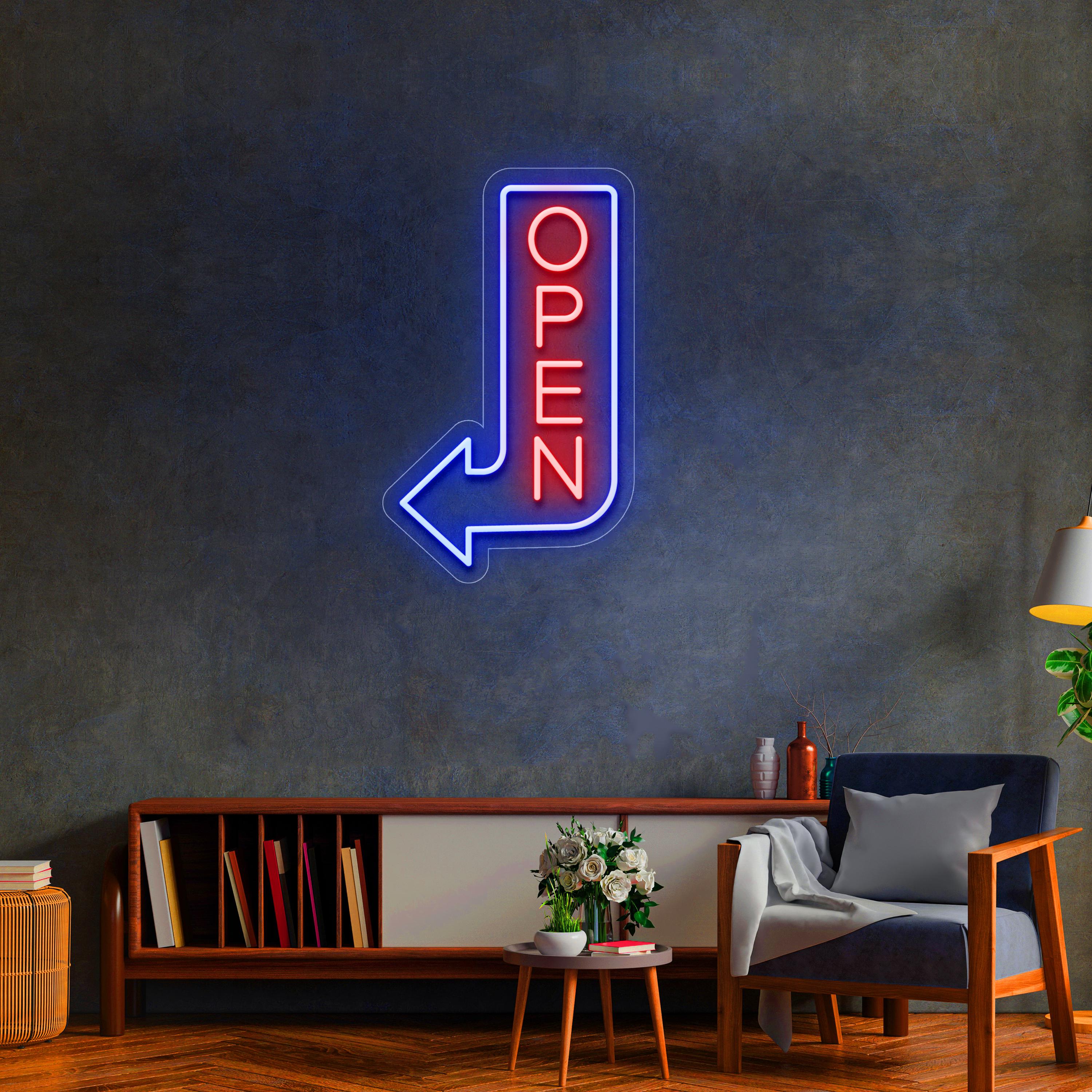 Vertical Open Neon Sign With Arrow for Business, Outdoor Open Sign Bar ...