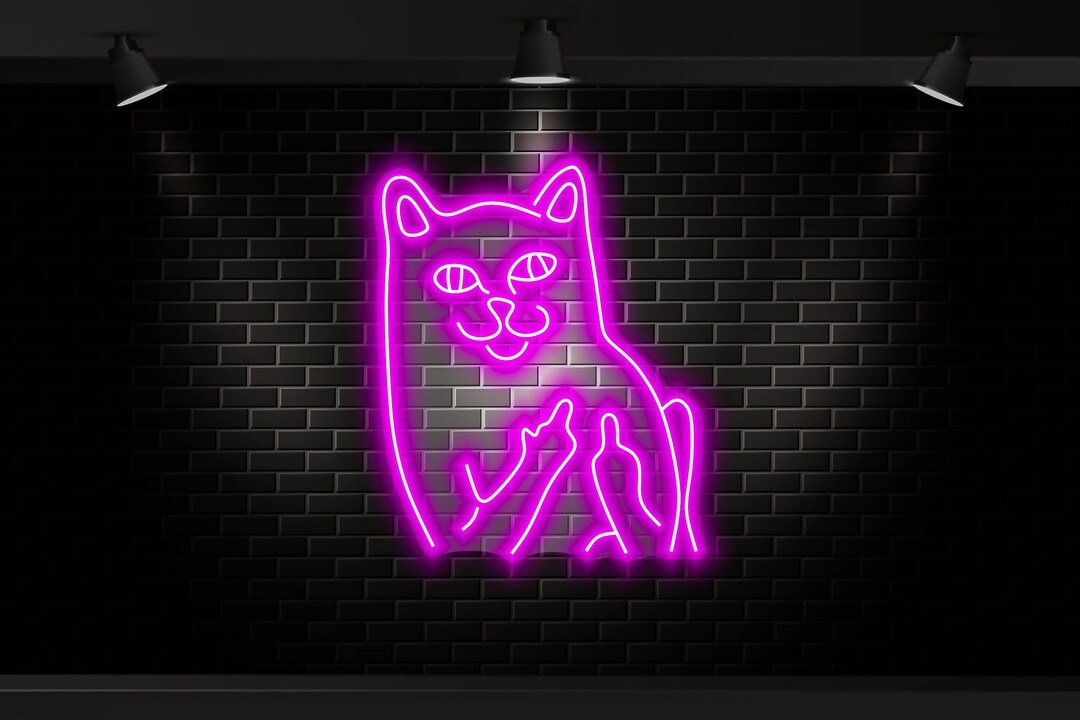 Rude Cat Neon Sign Funny Middle Finger Kitty Wall Decor, Bad Cat ...