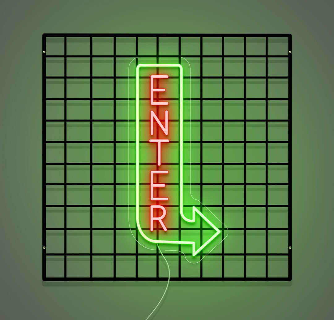 Waterproof Neon Enter Sign Vertical With Arrow, Custom Shop Sign Neon ...