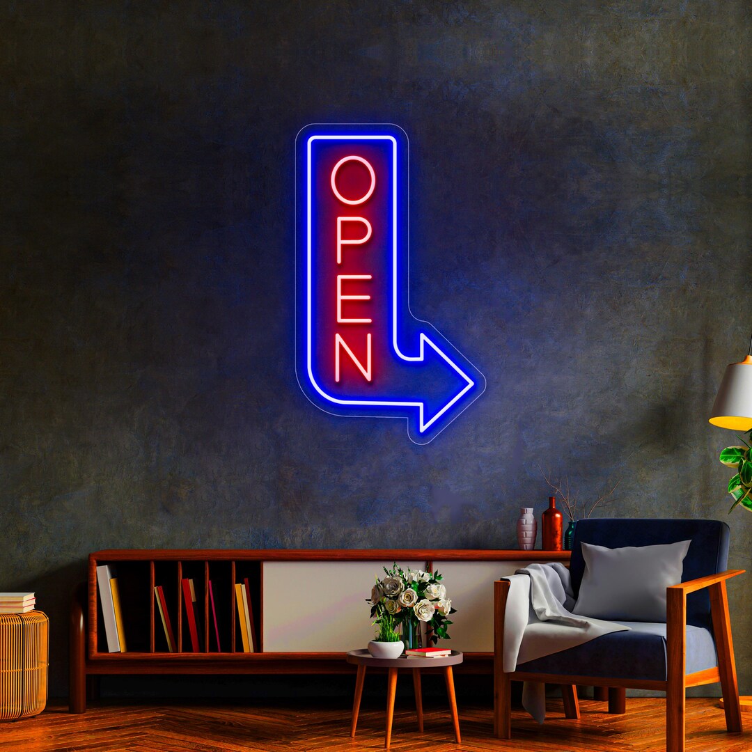 Waterproof Outdoor Neon Vertical Open Sign Arrow, Custom Shop Sign Neon ...