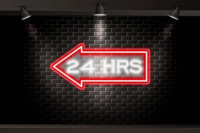 Open 24HRS Neon Arrow Sign, Open 24 Hours Neon Sign Wall Decoration for ...