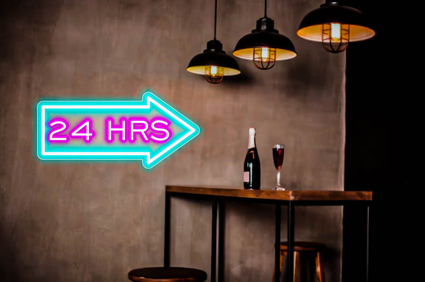 Arrow 24 Hours Neon Sign, 24hrs Custom Neon Sign LED Arrow of Light ...