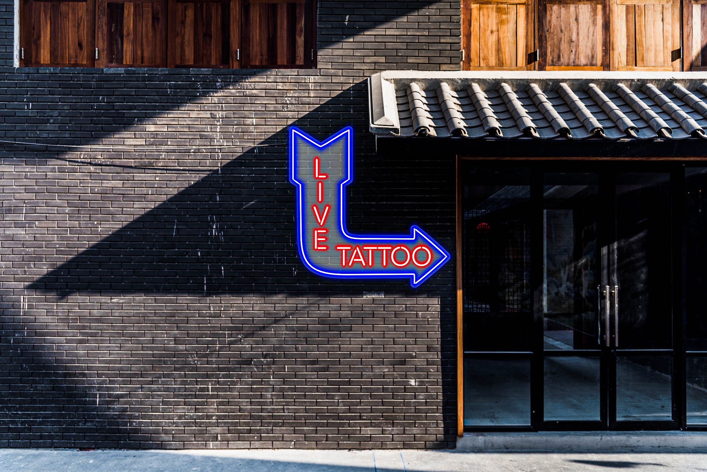 Vertical Live Tattoo Neon Sign Wall Decor With Arrow, Custom Tattoo ...
