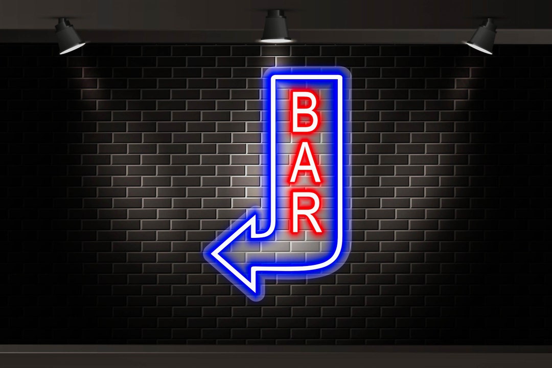 Wall Hanging Neon Personalized Arrow Vertical Bar Sign, Large Open Bar ...