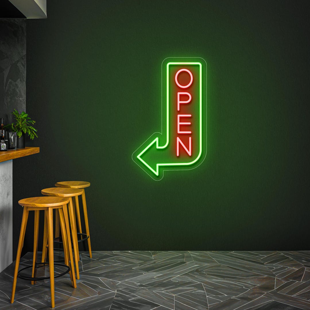 Outdoor Vertical Arrow Neon LED Open Sign, Waterproof Neon Open Sign ...