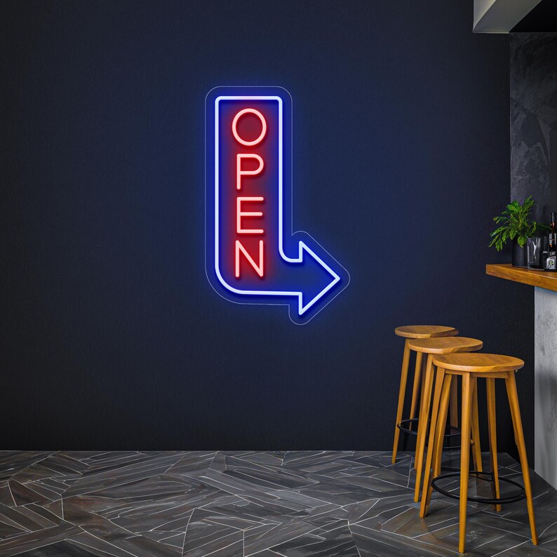 Vertical Open Neon Sign With Arrow for Business, Outdoor Open Sign Bar ...