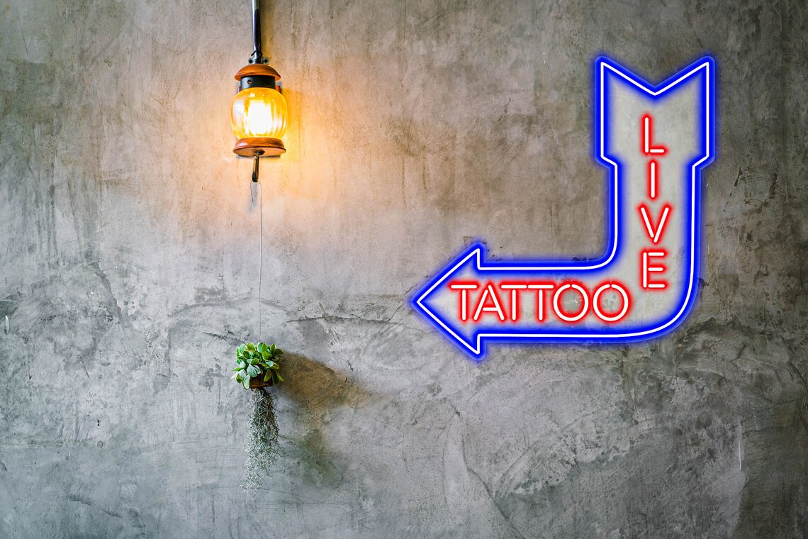 Vertical Live Tattoo Neon Sign Wall Decor With Arrow, Custom Tattoo ...