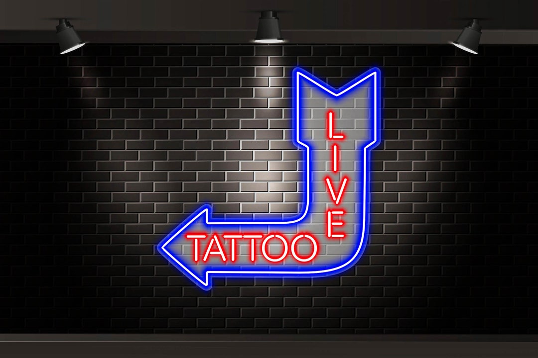 Vertical Live Tattoo Neon Sign Wall Decor With Arrow, Custom Tattoo ...