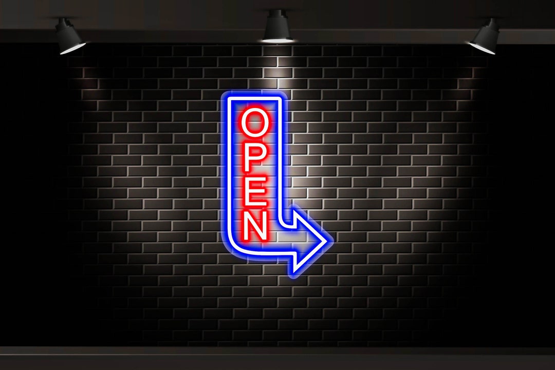 Vertical Open Neon Sign With Arrow for Business, Outdoor Bar Open Sign ...