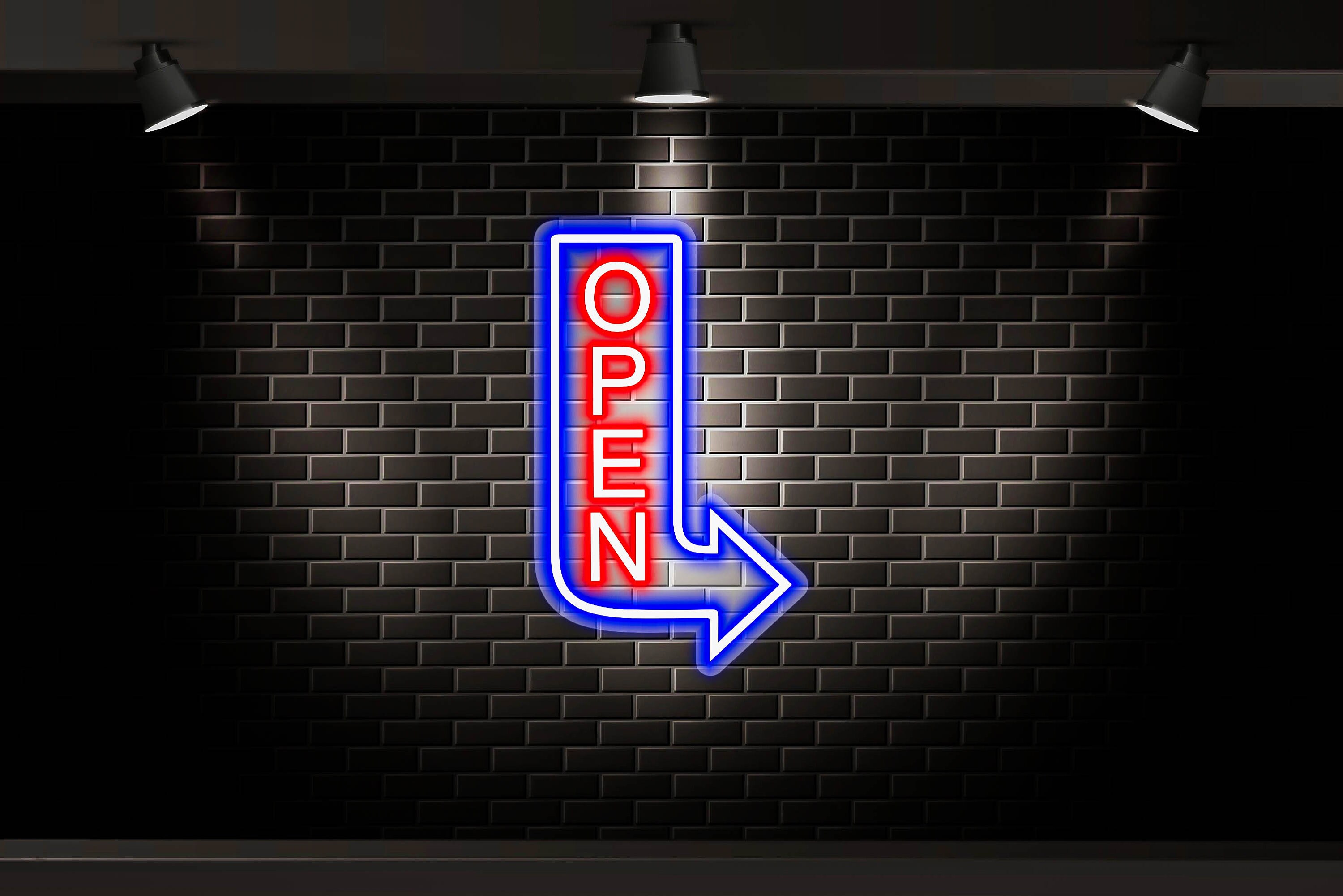 Vertical Open Neon Sign With Arrow for Business, Outdoor Open Sign Bar ...