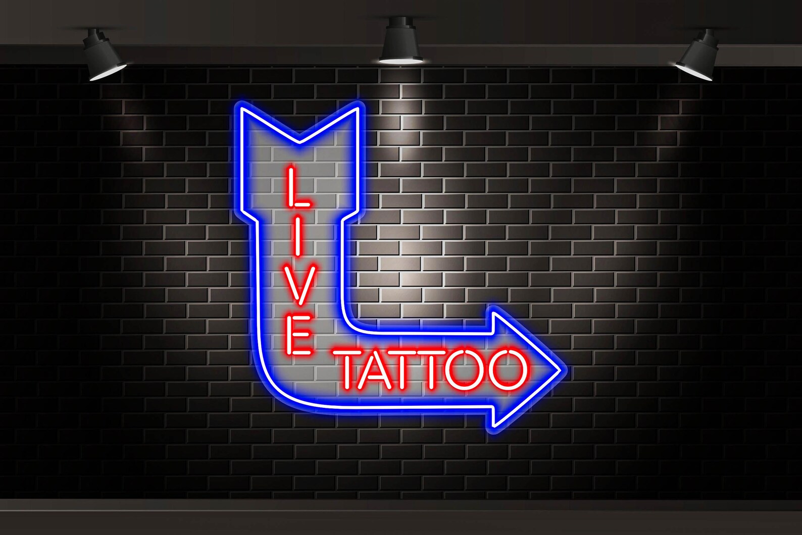 Vertical Live Tattoo Neon Sign Wall Decor With Arrow, Custom Tattoo ...