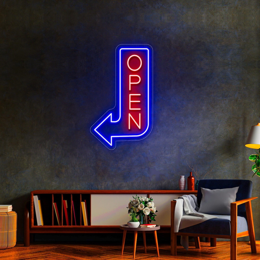 Vertical Open Neon Sign Arrow for Business, Outdoor Carwash Open Sign ...