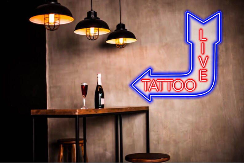 Vertical Live Tattoo Neon Sign Wall Decor With Arrow, Custom Tattoo ...