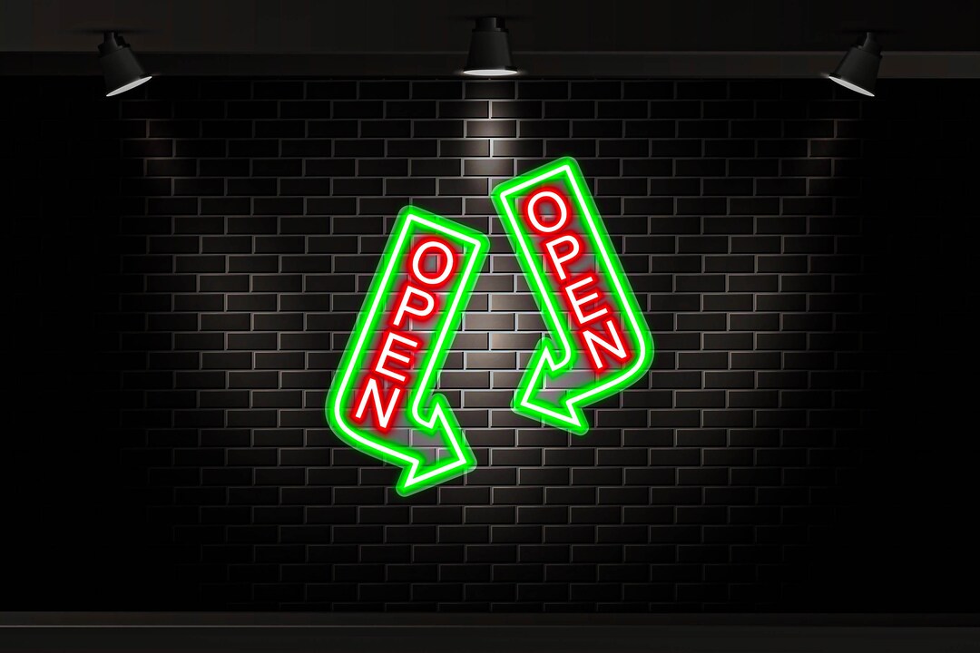 OPEN Signage Vertical With Arrow LED Neon Sign, Open Signage Restaurant ...