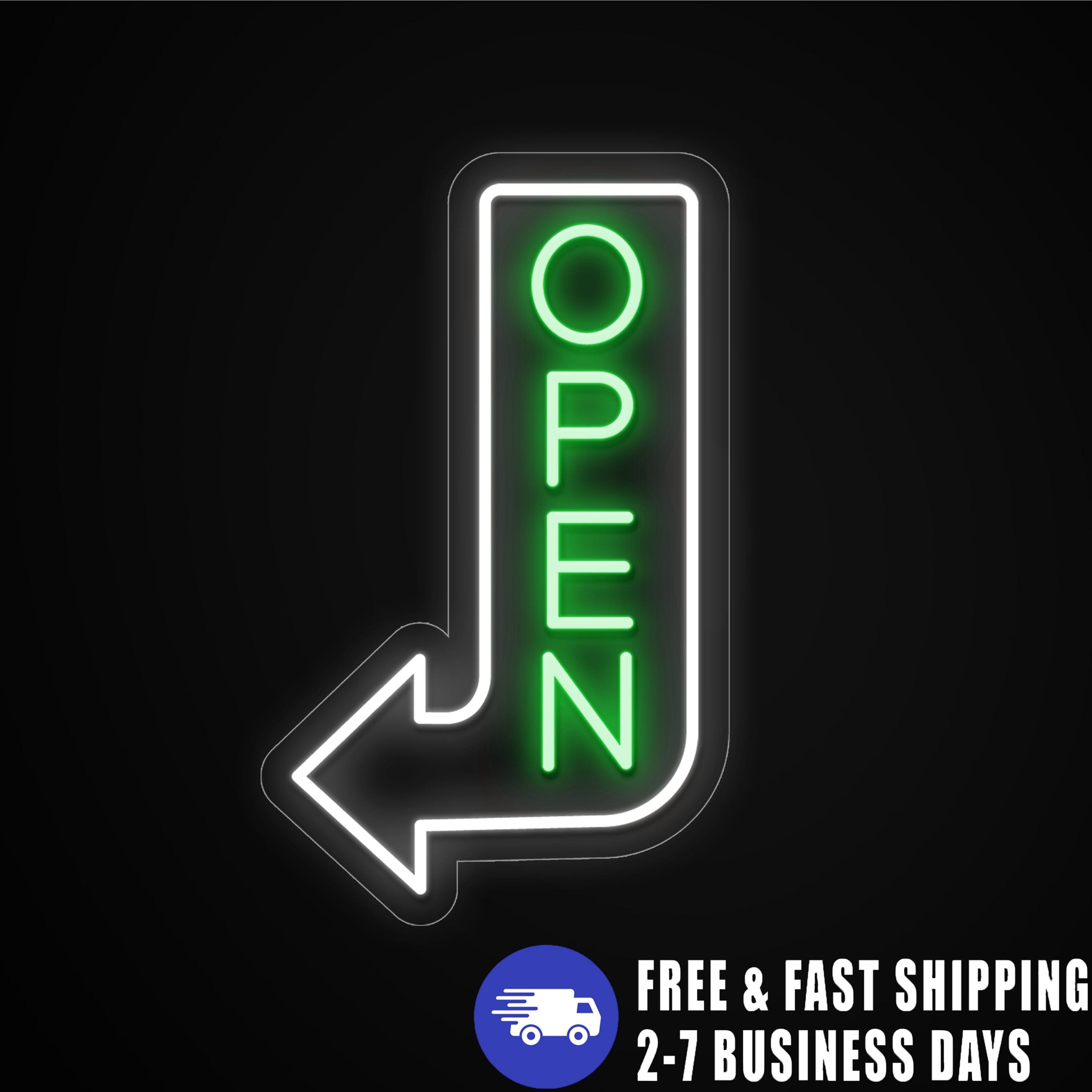 Vertical Open Neon Sign With Arrow for Business, Outdoor Open Sign Bar ...