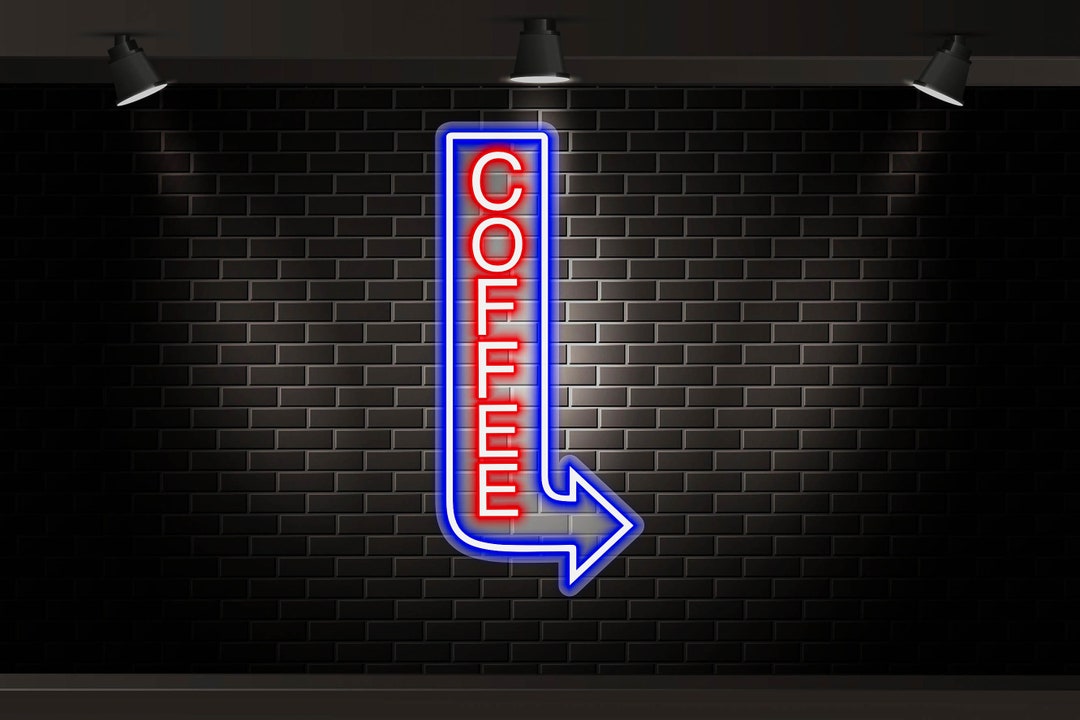 Vertical LED Coffee Neon Sign With Arrow, Outdoor Coffee Bar Neon Light ...