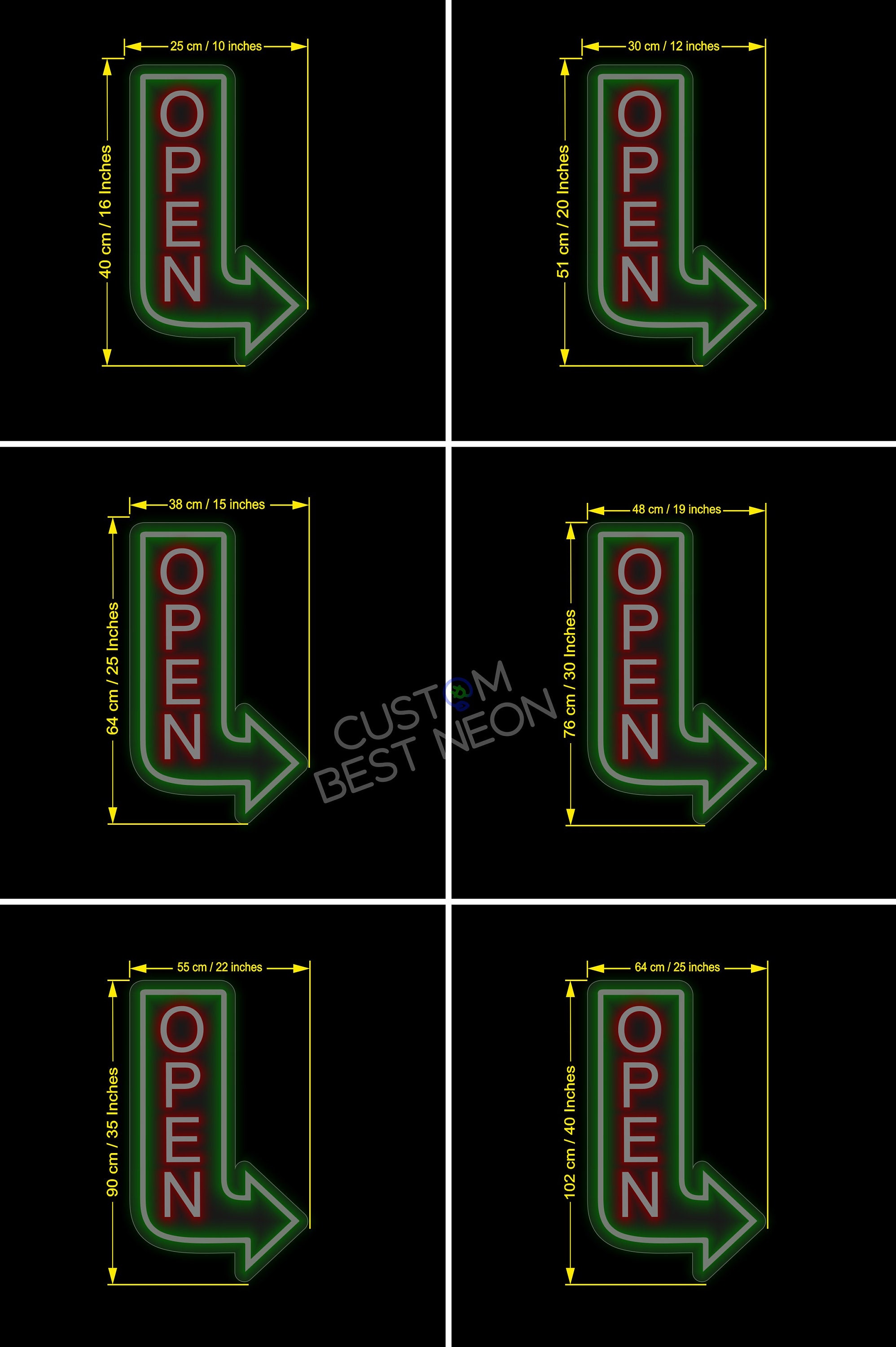 Vertical Open Neon Sign With Arrow for Business, Outdoor Open Sign Bar ...