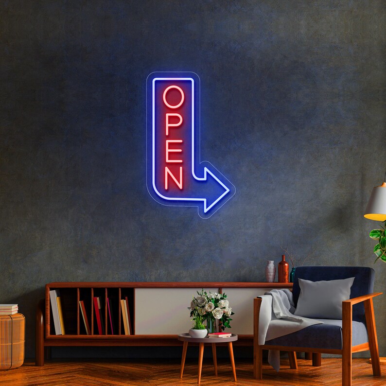 Vertical Open Neon Sign With Arrow for Business, Outdoor Open Sign Bar ...