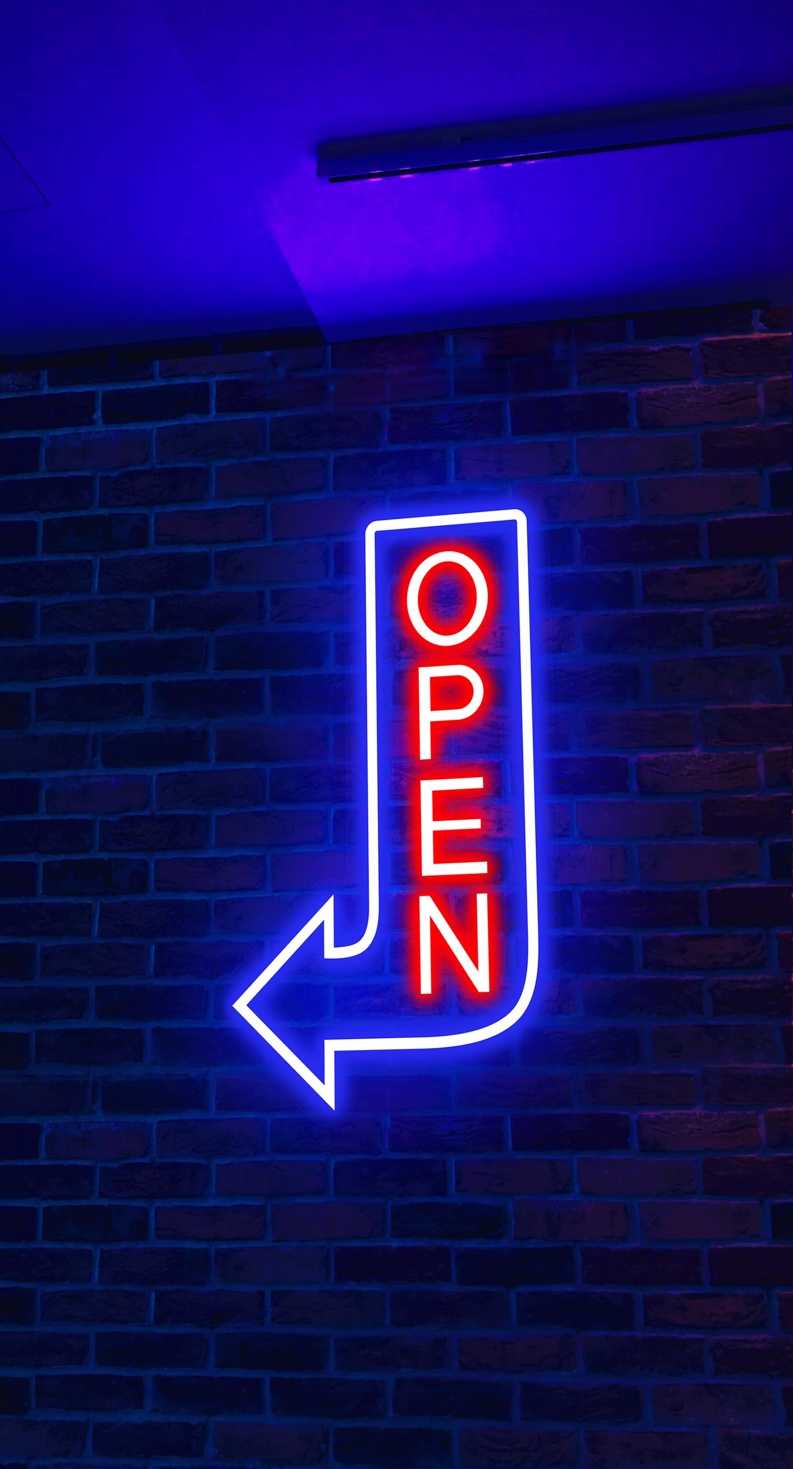 Vertical Open Neon Sign With Arrow for Business, Outdoor Open Sign Bar ...