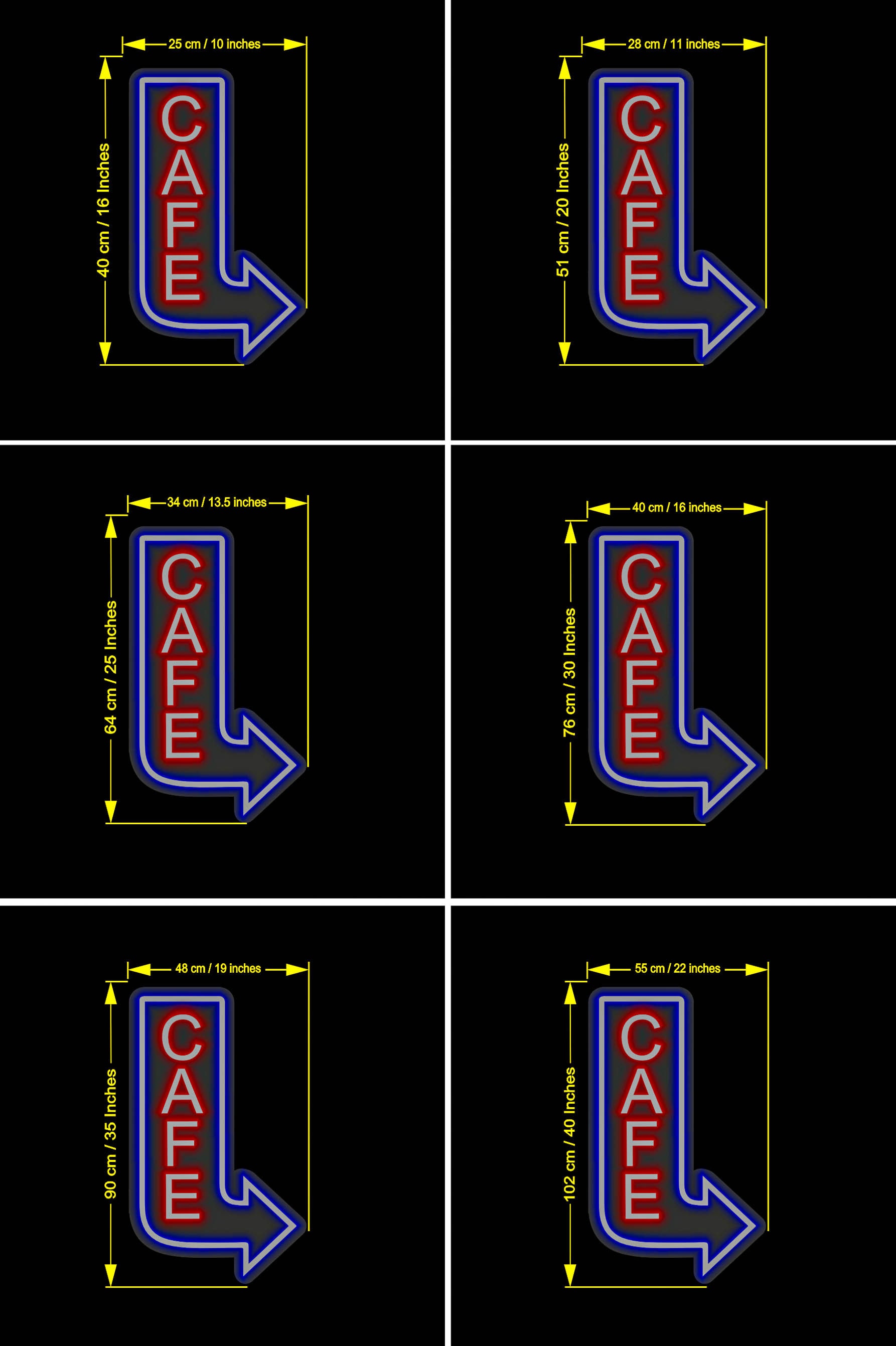 Vertical Cafe Neon Sign With Arrow for Business, Outdoor Open Sign Bar ...