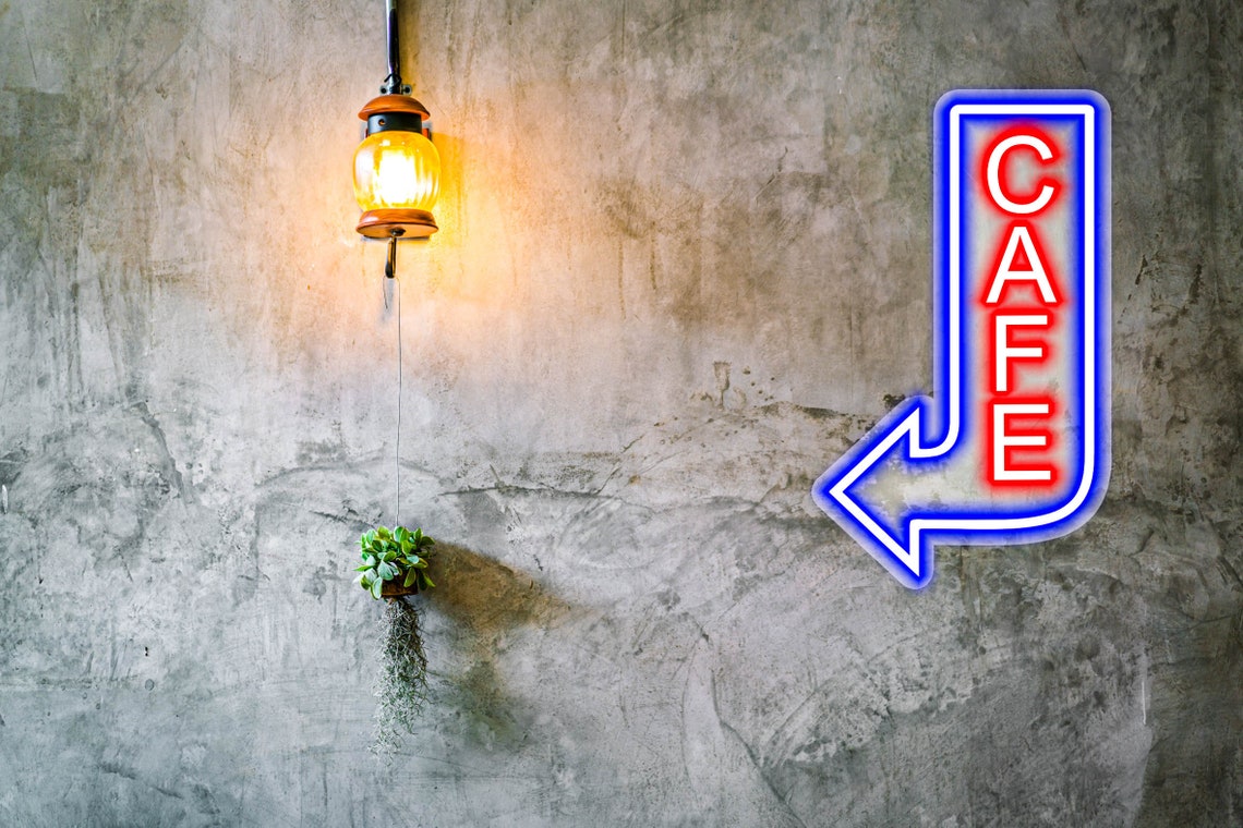 Vertical Cafe Neon Sign With Arrow for Business, Outdoor Open Sign Bar ...