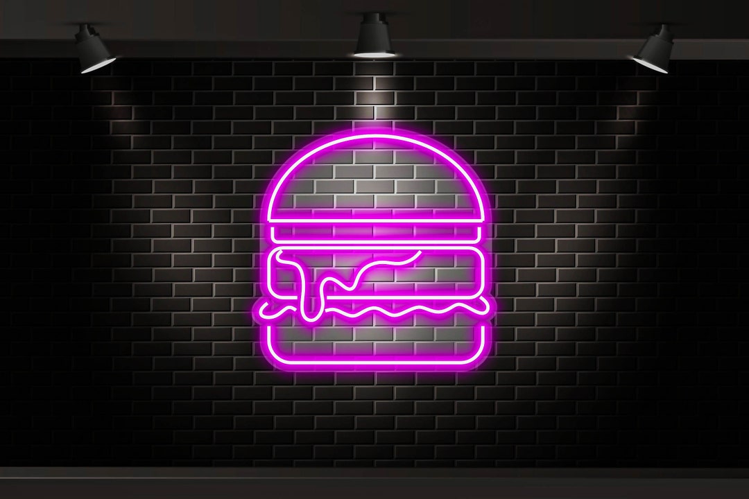 Pink Fast Food and Drink Neon Sign, Fries Hamburger Led Sign, Custom ...