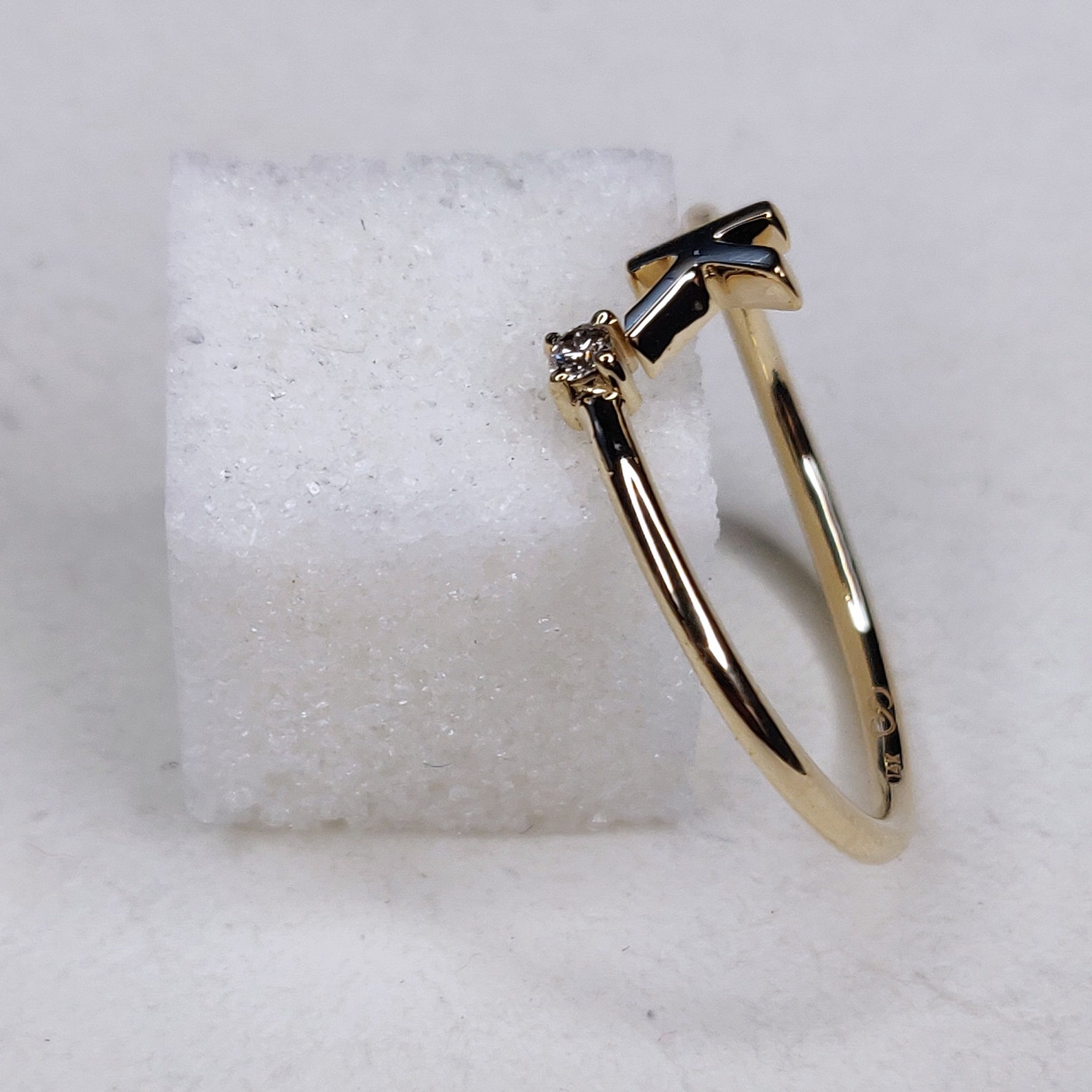 14k Dainty Gold Personalized Letter K Ring With Natural Diamond ...